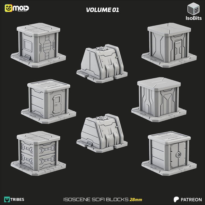 3D Printable Modular Terrain 28mm IsoBits Sci-Fi Blocks | Volume 01 by Moid